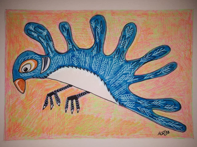 ORIGINAL INK ILLUSTRATION 'Blue Parrot' by Michelle Ranson EUR 11,45 ...