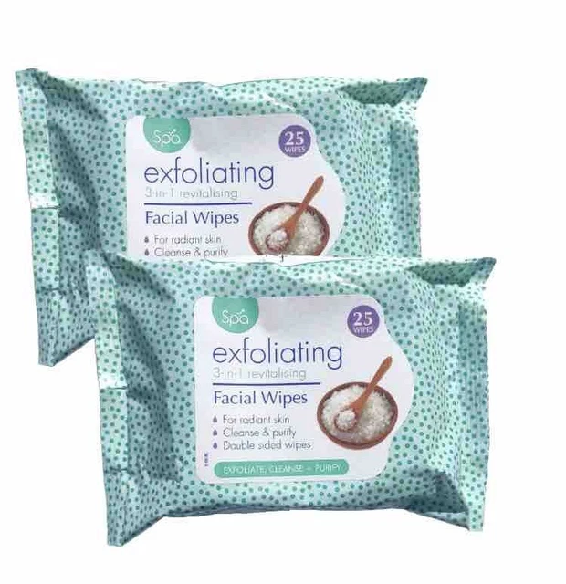 SPA EXFOLIATING FACIAL Wipes 3-in-1 Revitalising Cleanse Purify Radiant ...
