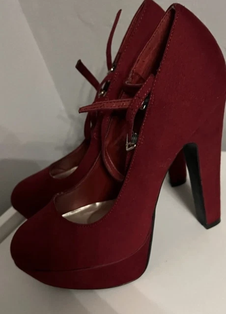 NEW BURGUNDY RED Platform Heels Size 5 New Look Two Straps Chunky Heel ...