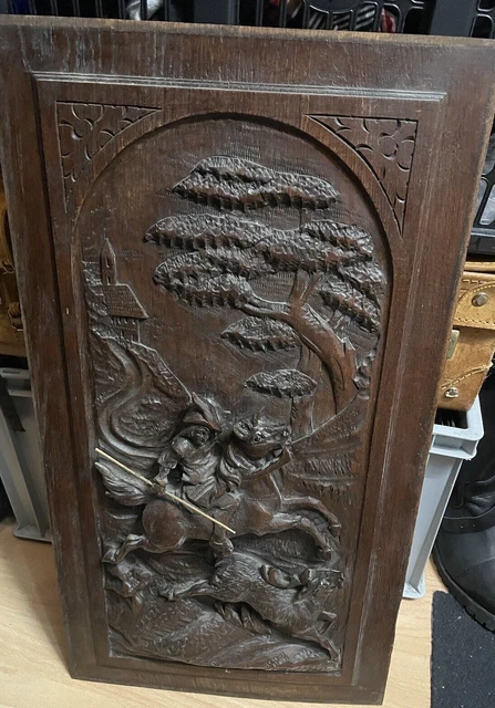 ANTIQUE SCULPTÉ IMAGE en Bois Relief-Bild Hunter Demi-Relief 1890, 70 X ...
