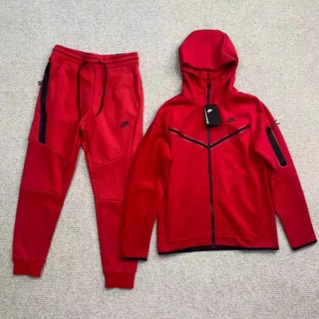 TUTA NIKE Tech Fleece Con Cappuccio Rosso Felpa E Pantalone Taglia L ...