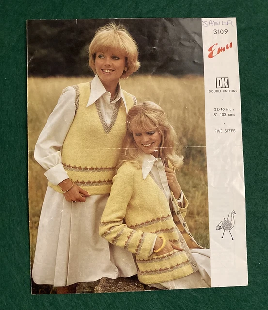 PRE-OWNED EMU KNITTING Pattern 3109 Ladies Top & Jacket “Fair Isle ...