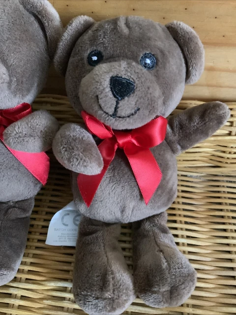 GEORGE AT ASDA Small Brown Red Bow Ribbon Teddy Bear Soft Toy Cuddly 7 ...