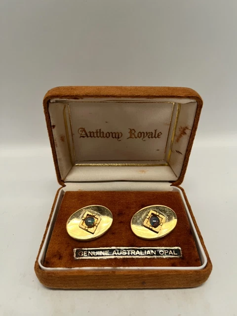 VINTAGE RARE ANTHONY Royale Genuine Australian Opal Designer Goldtone ...