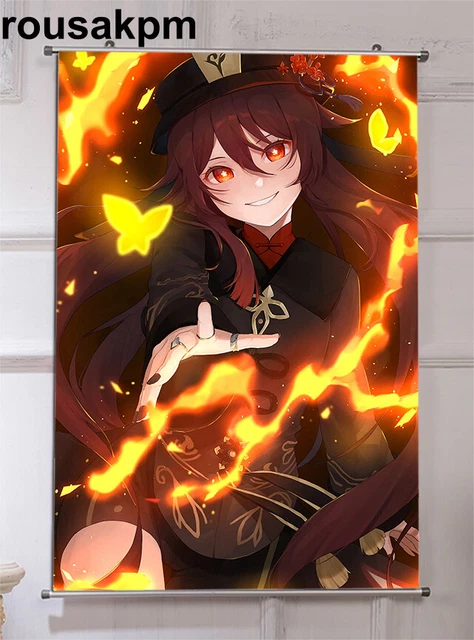 HU TAO GENSHIN Impact Poster Anime Girl 60*90cm Wall Scroll Art Home ...