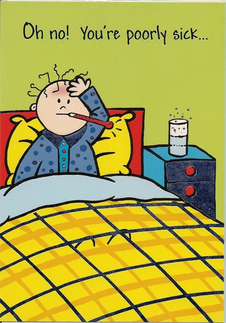 CARTOON/COMIC GET WELL Card - Oh No! You're Poorly Sick - Man In Bed ...