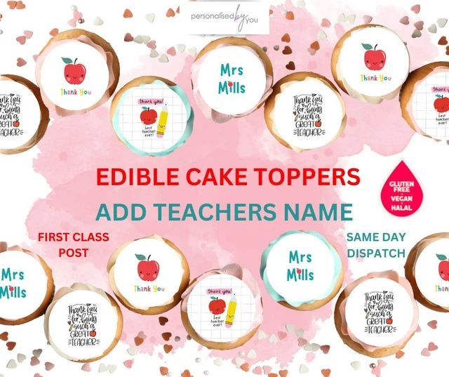 Edible Cupcake Toppers Personalised Thank You Teacher Printed Icing