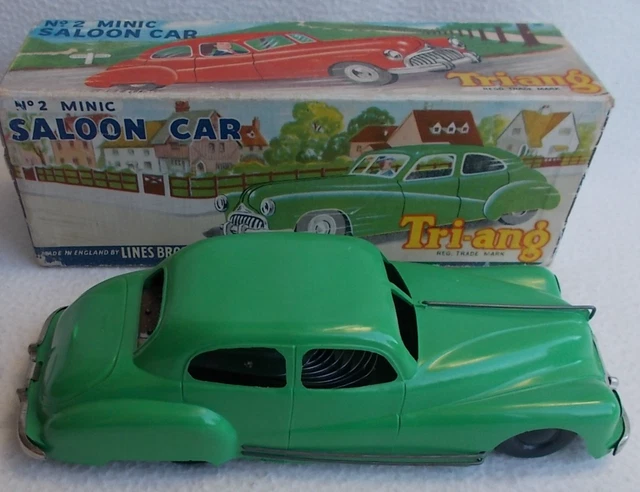 VINTAGE TRIANG MINIC Clockwork No. 2 Green Saloon Car with Original Box ...