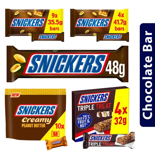 SNICKERS CHOCOLATE BARS Nougat Caramel Peanuts & Milk Chocolate Snack ...