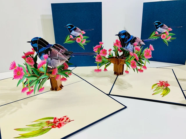 ORIGAMI POP CARDS Fairy Blue Wren Bird 3D Pop Up Greeting Card LOVE ...