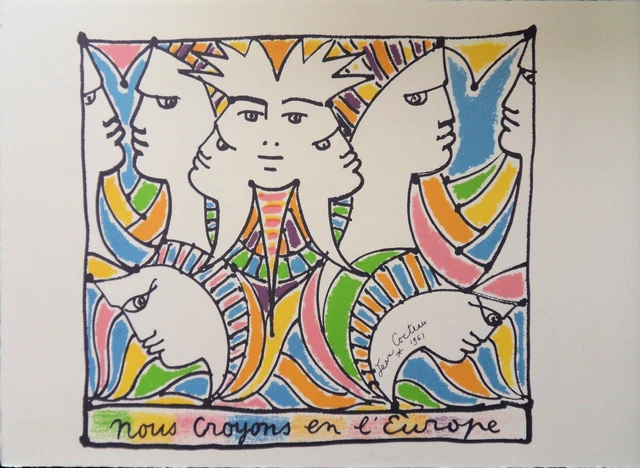JEAN COCTEAU : Europe "Tant d'avis différents", LITHOGRAPHIE signée ...