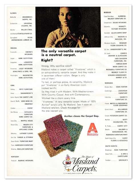 MASLAND ACRILAN ACRYLIC Carpets Monsanto Vintage 1968 Full-Page ...