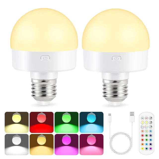 RGB RECHARGEABLE BATTERY Operated Light Bulb with Remote Detachable ...