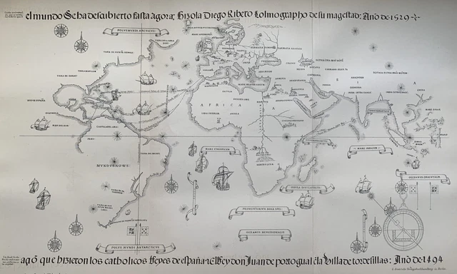 ALTE WELTKARTE - Diego Ribero - Padrón real - Original 1881 - 38,5 x 23 ...