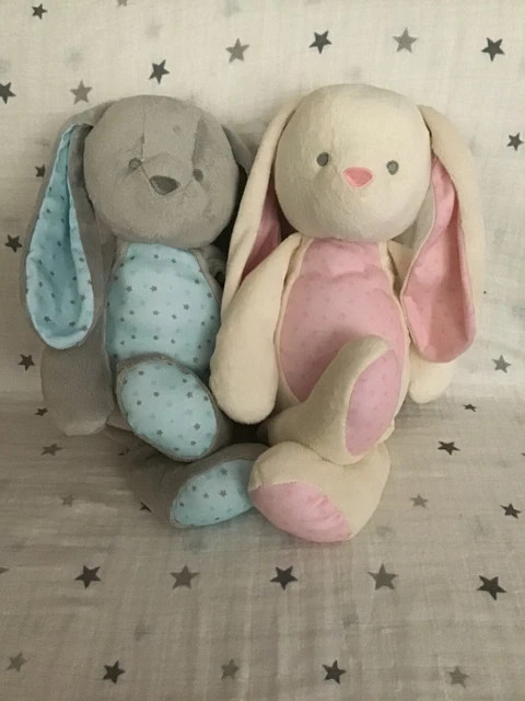 TESCO CAROUSEL BUNNY Rabbit Blue/Grey or Pink/Cream Stars Soft Toy ...