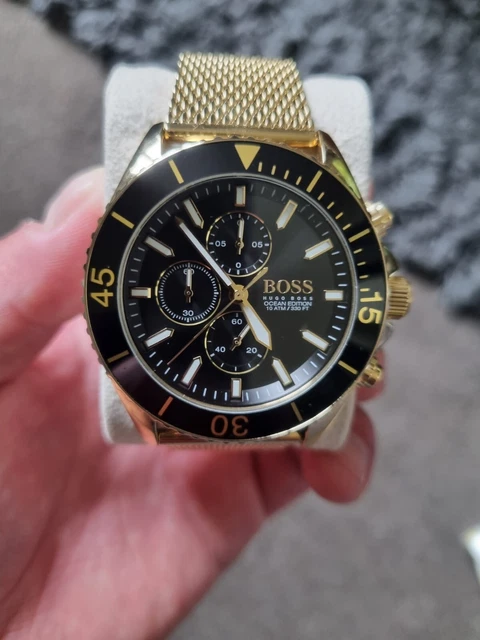 HUGO BOSS GOLD& BLACK DIAL MESH Strap MENS WATCH UK Ocean Edition £85. ...