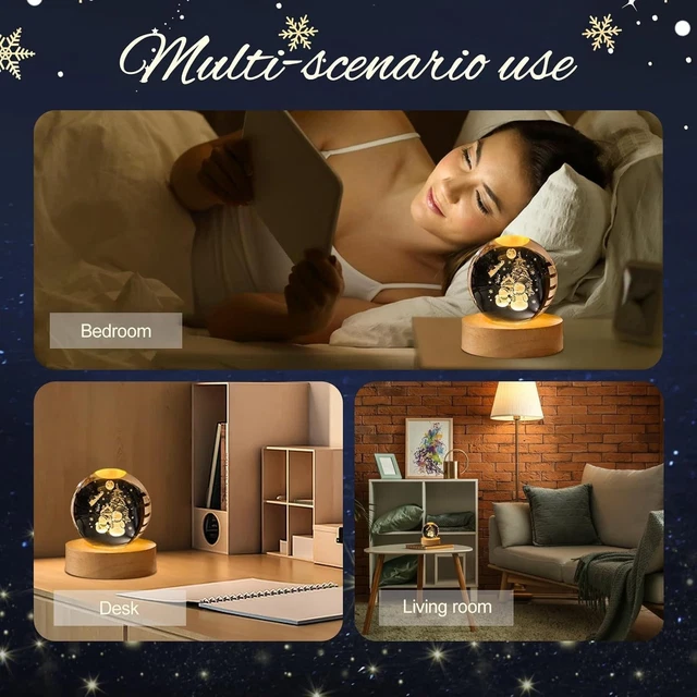 1/2X CRYSTAL BALL Snowman 3D Night Light LED Table Lamp Glass Ball ...