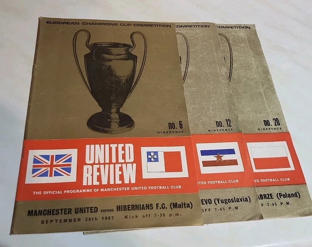 3 MANCHESTER UNITED European Cup Competition Programmes 1967/1968 Home ...