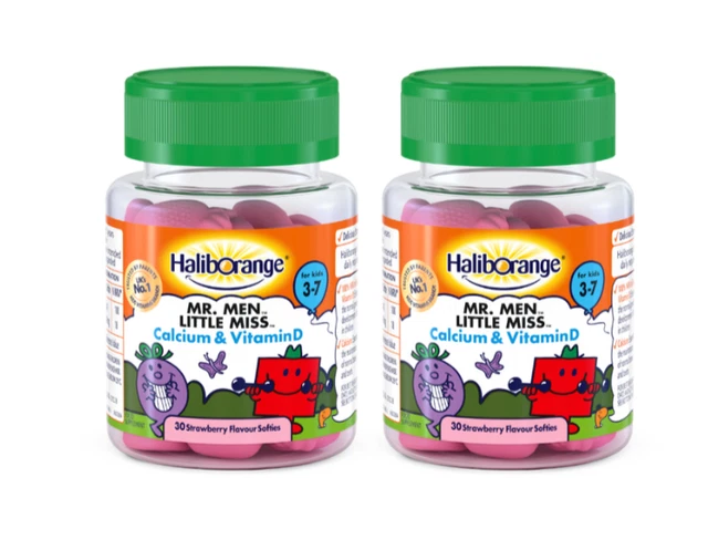 2 X HALIBORANGE Mr Men Little Miss Calcium Vitamin D Strawberry Flavour ...