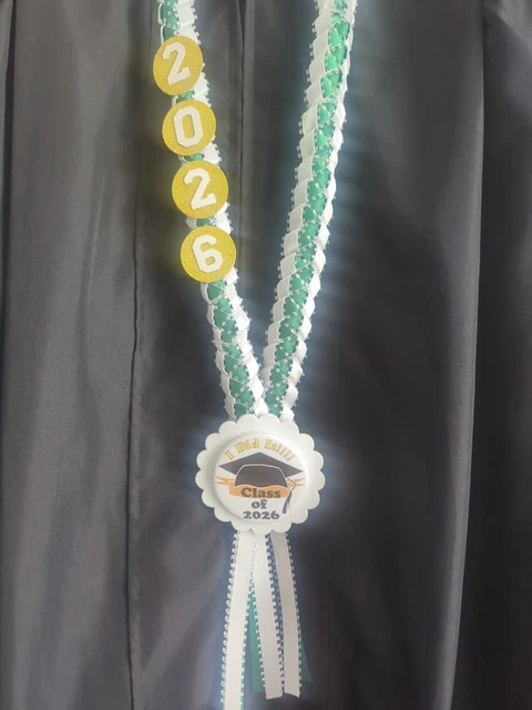 GRADUATION RIBBON LEI class of 2026 Forest dark green and feather white ...