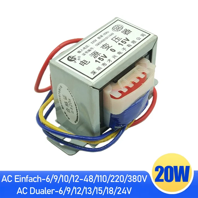 20W/VA TRAFO TRANSFORMATOR Netztrafo 220V/380V bis 6V-380V Einzel ...