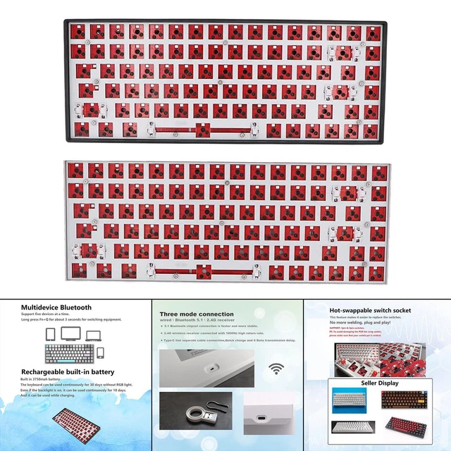 84-KEY MECHANICAL KEYBOARD Kit, Three Mode Blurtooth 5.1 2.4G wireless ...