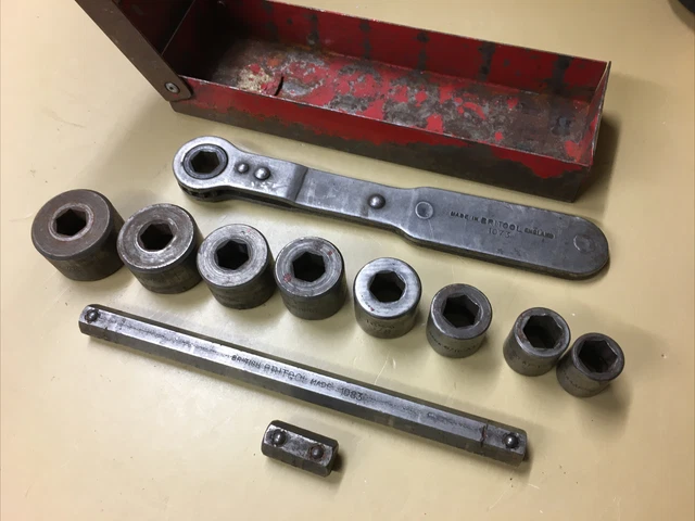 VINTAGE BRITOOL SOCKET/RATCHET Set No.7 11 Piece Tool British Made ...