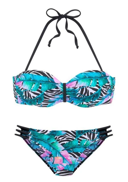 MARKEN BÜGEL-BANDEAU-BIKINI DAMEN Bademode schwarz bunt Gr. 42 C NEU ...