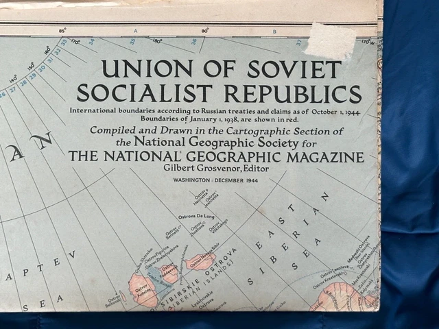 1944 NAT GEOGRAPHIC Magazine, Large Paper Map, Union of Soviet ...