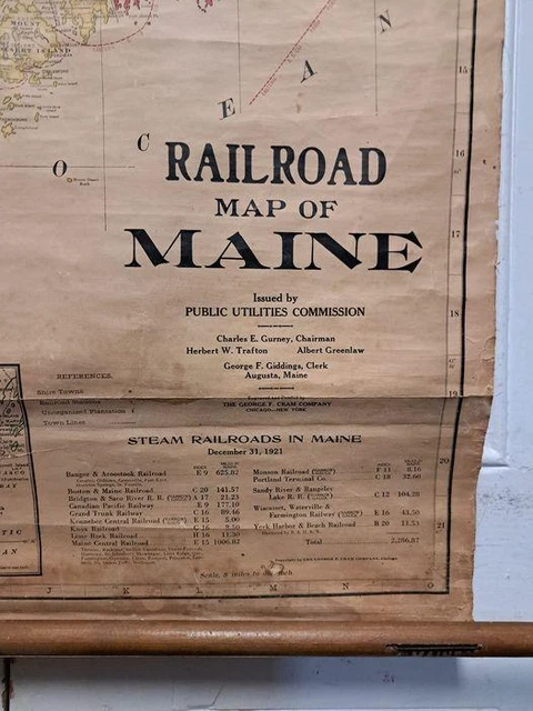 ANTIQUE PUC RAILROAD Wall Map of Maine From Union Station Bangor 1921 ...
