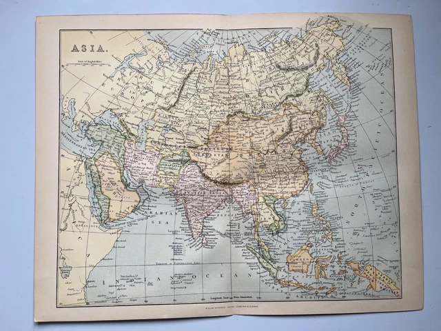 ANTIQUE MAP OF Asia c 1890 British India Chinese Empire £12.00 ...