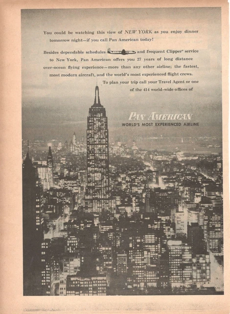 PAN-AM AIRLINES AMERICAN 1968 Vintage Advertisement New York The Most ...