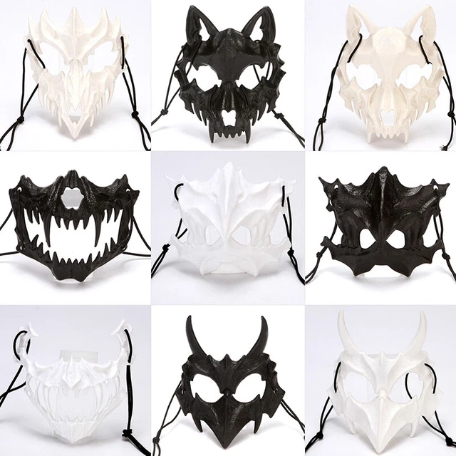 PARTY MASK LONG Teeth Demon Samurai Skeleton Half Face Mask Wolf Dragon ...