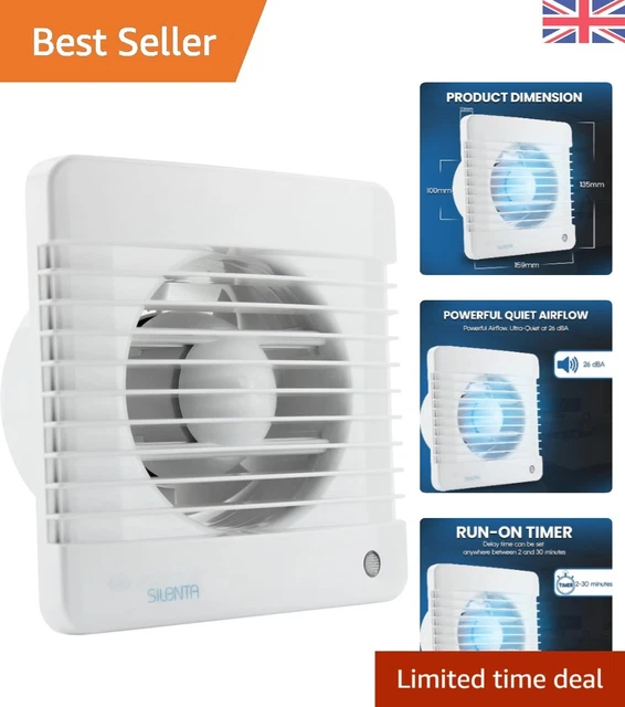 BRILLIANT WHITE 4-INCH Exhaust Fan with Run-on Timer - Elegant Bathroom ...