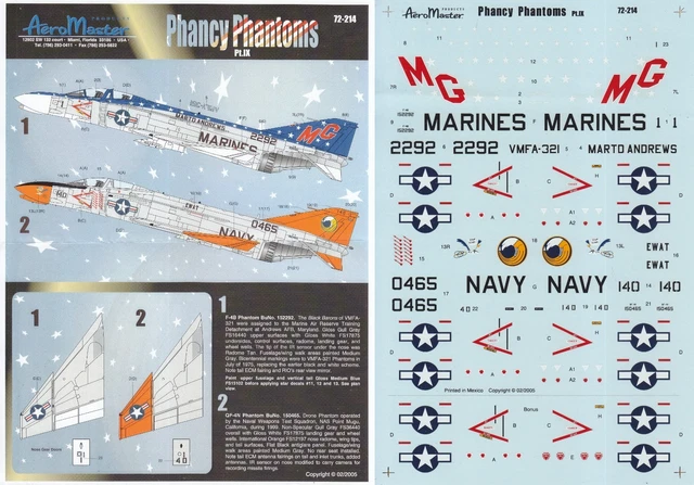 *RARE* AEROMASTER DECALS 1/72 QF-4N F-4B Phantom EWAT NWTS VMFA-321 ...