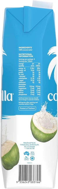 COCOBELLA COCONUT WATER Straight up 6 X 1L $36.99 - PicClick AU