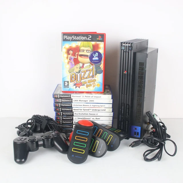 PLAYSTATION 2 CONSOLE Bundle w/Buzz Controllers & 10 Games Buzz Music ...