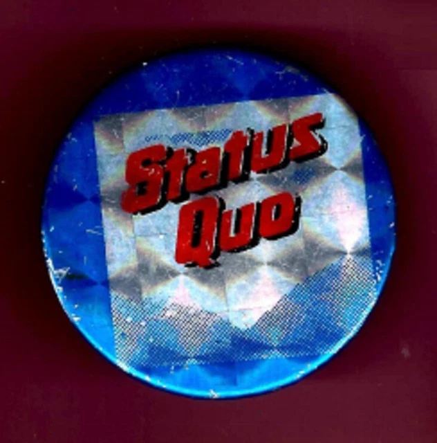 A RARE & VINTAGE STATUS QUO 1970's LARGE 50MM SHINY SILVER & BLUE BADGE ...