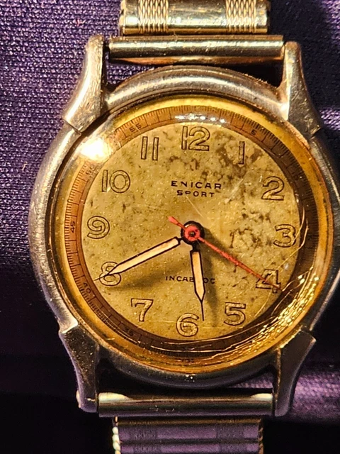 VINTAGE 1940'S ENICAR SPORT incabloc Swiss made with staimless steel ...