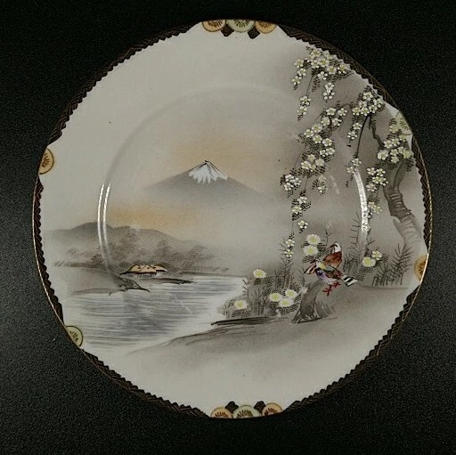 ANTIQUE JAPANESE MEIJI Period Plate Mount Fuji Landscape 19cm wide £19. ...