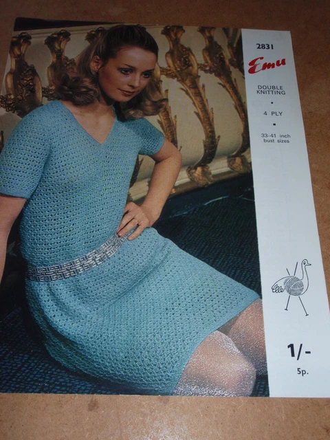 VINTAGE EMU DK Knitting Pattern 2831 Lady's Dress 33-41" £1.75 ...