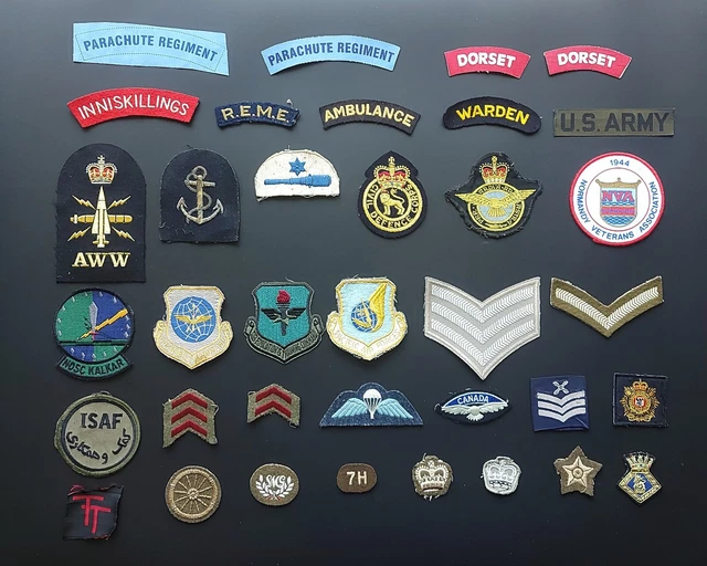 MILITARY CLOTH BADGES: Army, Air Force, Navy, Civil Defence - Sold ...