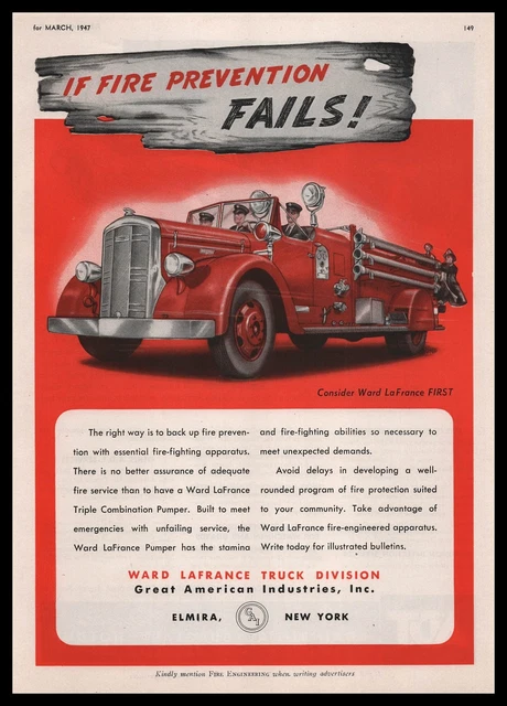 1947 WARD LAFRANCE Fire Truck Elmira New York Great American Industries ...