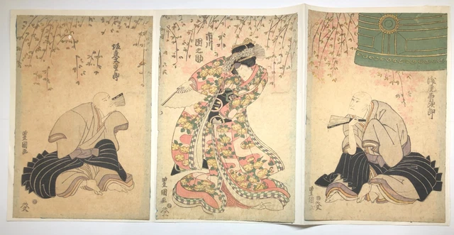 TOYOKUNI WOODBLOCK PRINT Triptych: Kyoganoko Musume Dojoji Kabuki Ukiyo ...