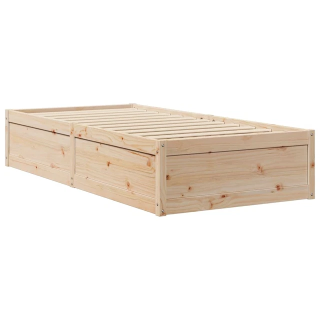 BED FRAME SINGLE 90x190 cm Natural Solid Pine Wood Plywood Slats ...