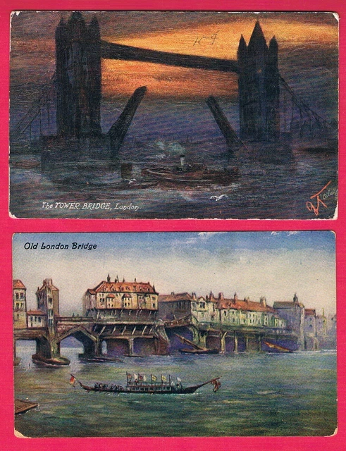 OLD LONDON BRIDGE ca. 1760 (Valentine)and Tower Bridge London(Tuck's ...
