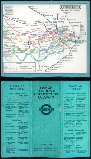 1926 ORIGINAL RARE MAP OF LONDON UNDERGROUND RAILWAYS Frederick ...