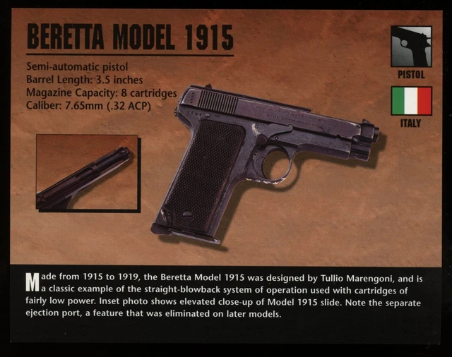BERETTA MODEL 1915 Pistol Atlas Classic Firearms Card $4.95 - PicClick