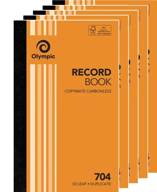5 X OLYMPIC No. 704 Carbonless Record Book Duplicate 200 x 125mm 140857 ...