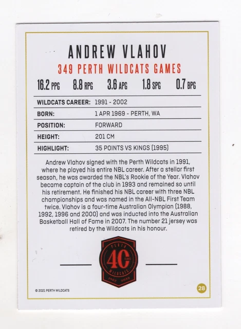 BASKETBALL - PERTH WILDCATS 1982-2022 Andrew Vlahov £2.60 - PicClick UK
